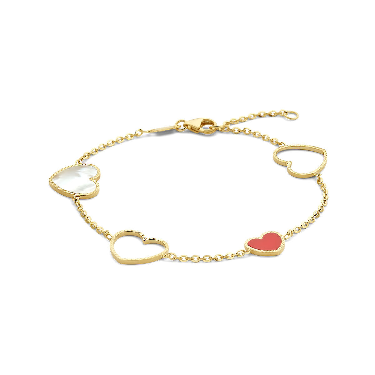 armband hartjes, parelmoer en rode pasta 16 - 18 cm - Juwelier Jansen