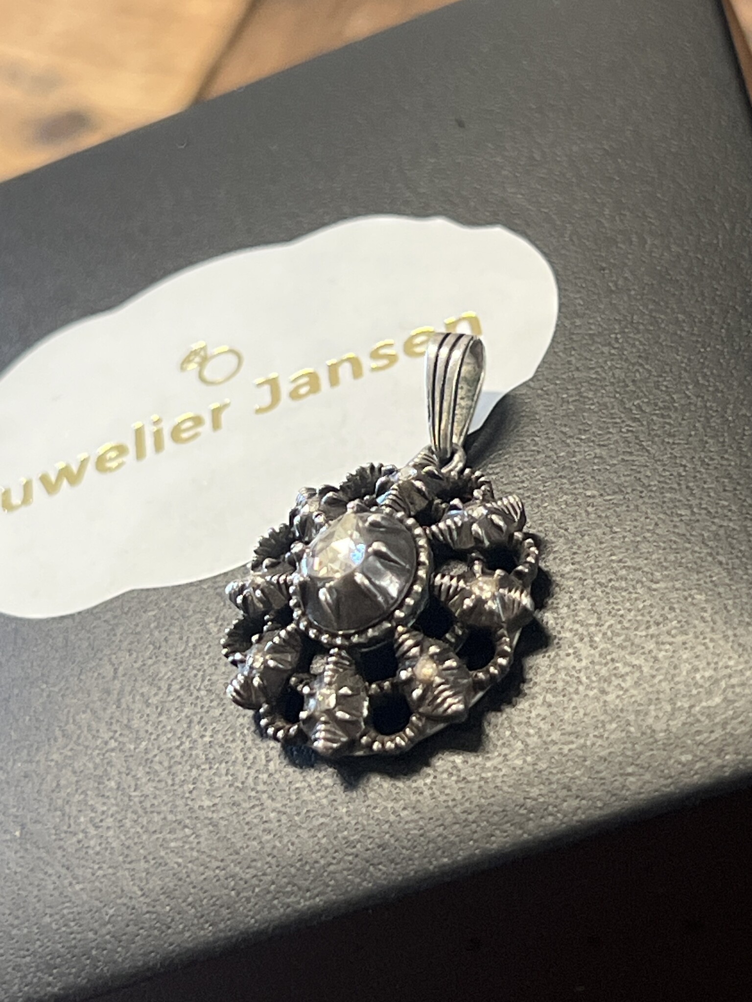 Zilveren antieke hanger met roos diamanten - Juwelier Jansen