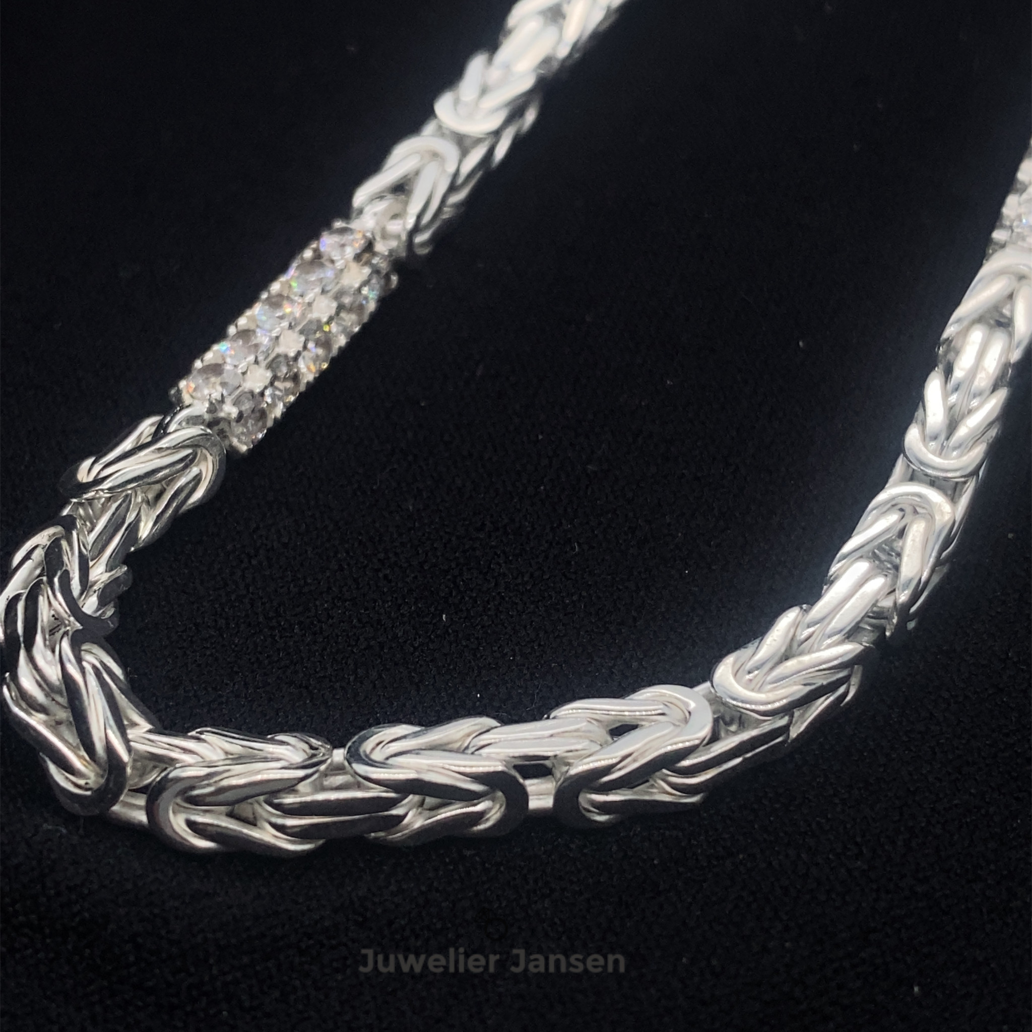 Zilveren koningsketting met briljant geslepen Swarovski massief ...