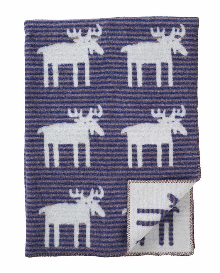 Plaid eco wool moose blue-grey stripes Klippan - BeterLeven.net