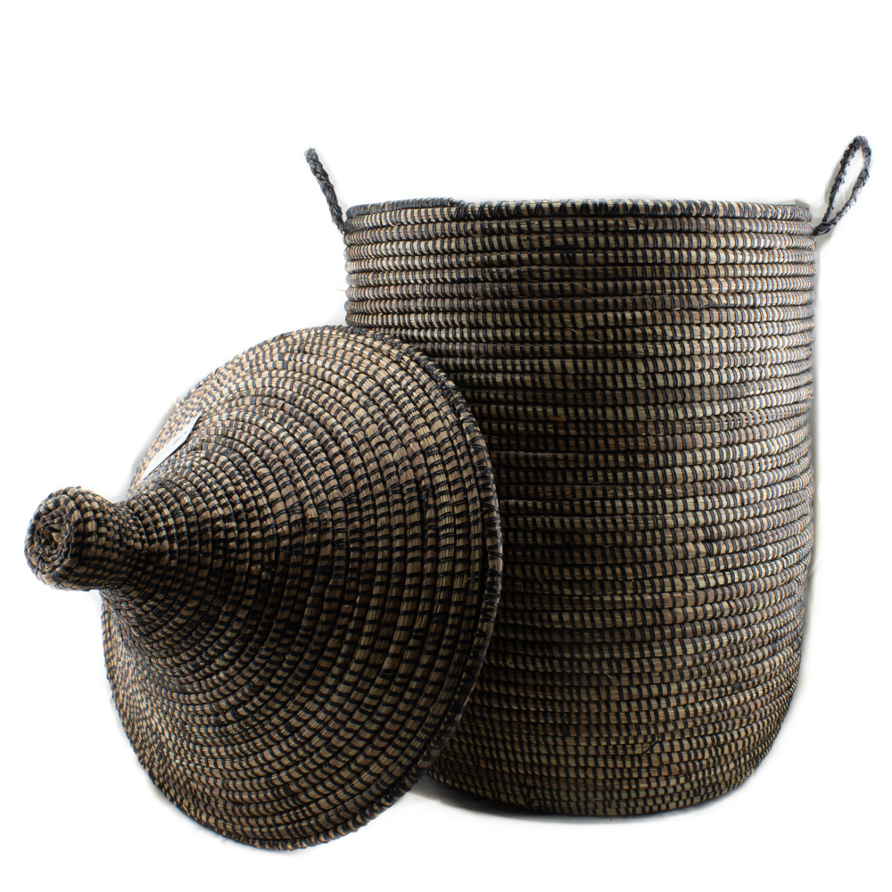 Rieten mand met deksel traditioneel zwart (L) - Beterleven.net