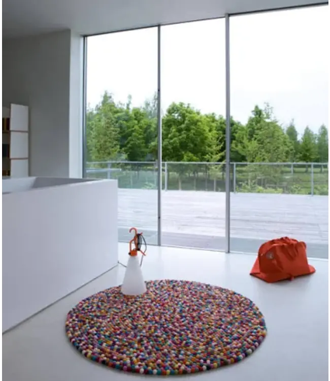 Rond kleed - tapijt van vilten bolletjes multicolour D100 cm ...