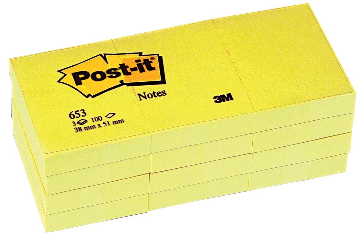 Notes Post-it - 38 x 51 mm - Jaune - Bloc de 100 feuilles - 12 pièces ...