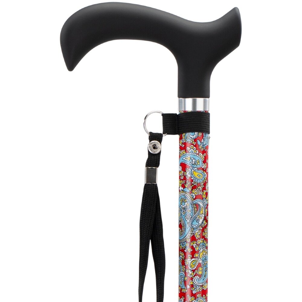 Wandelstok met ergonomisch handvat en leuke rode paisley print ...