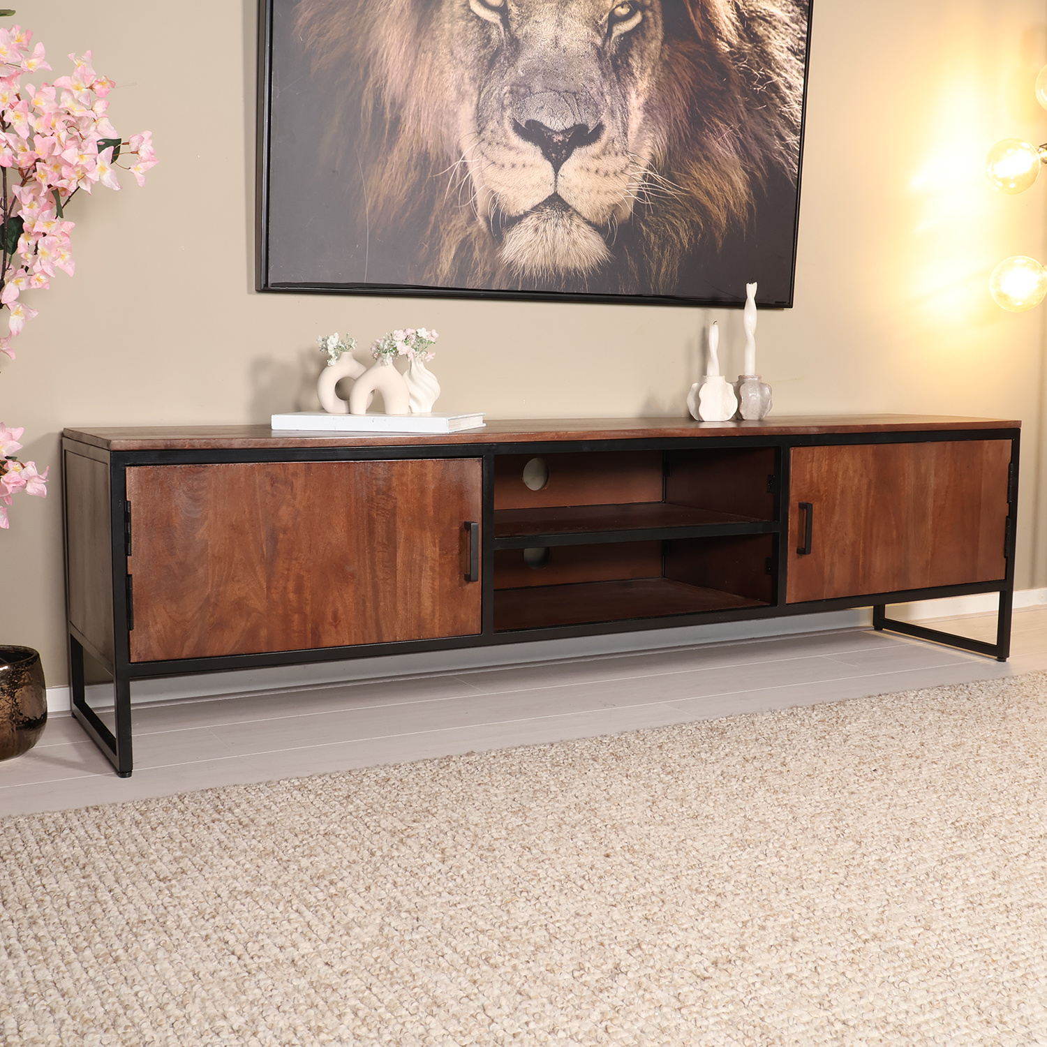 TV meubel walnoot mangohout 180cm Liv - Laagsteprijsgarantie.com