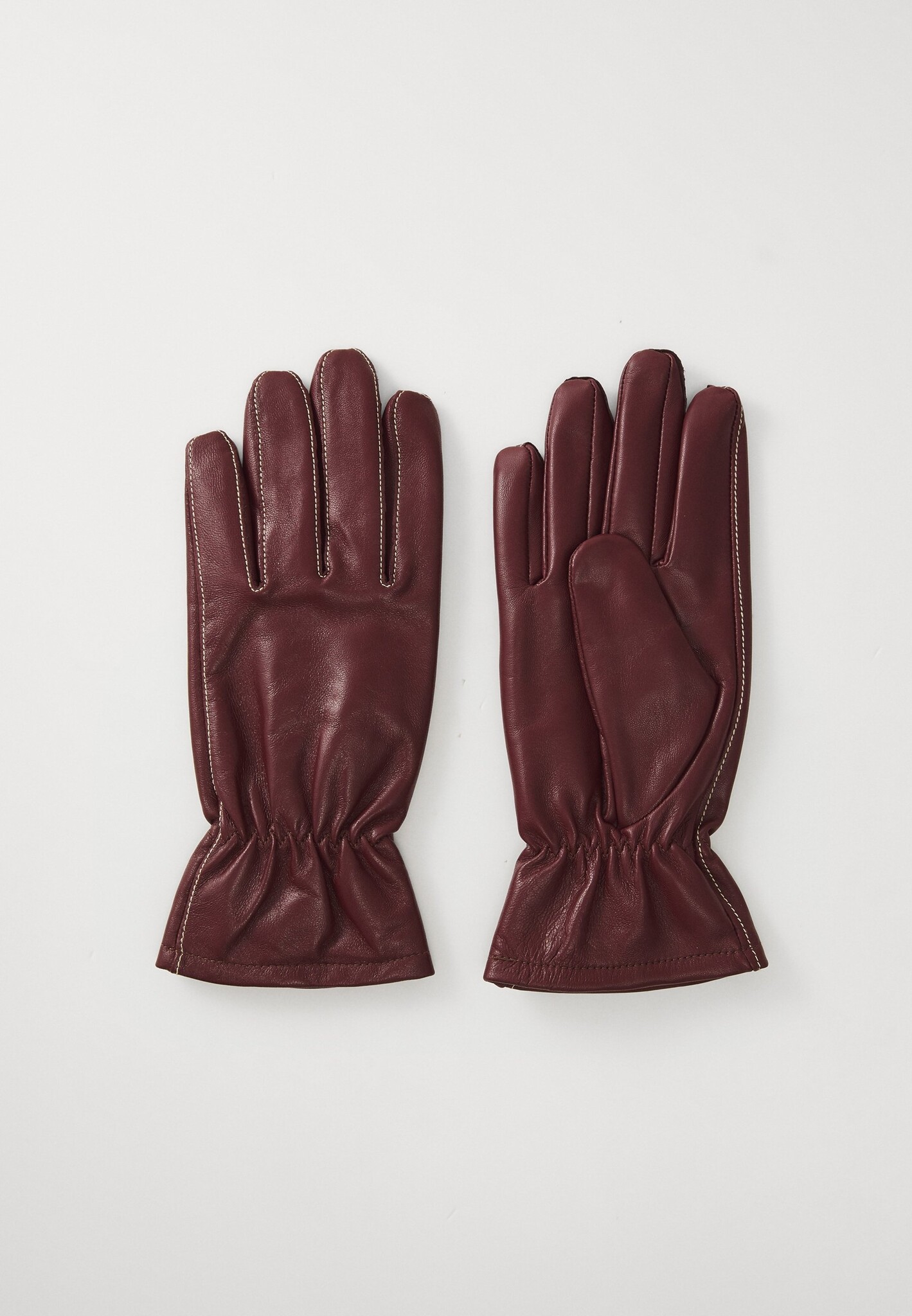 Smooth Leather Gloves Burgundy - Maison Majé