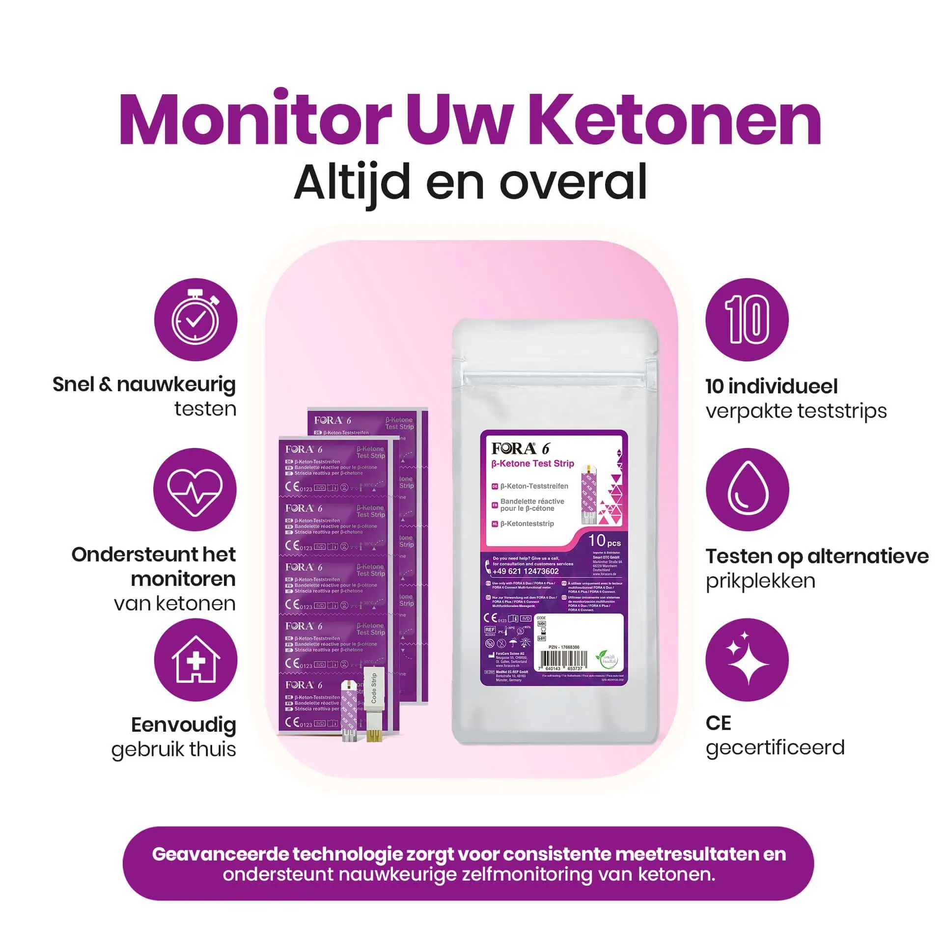 FORA 6 Ketonen Teststrips (10 stuks) - Vosmedisch.nl - A. Vos en Zoons B.V.