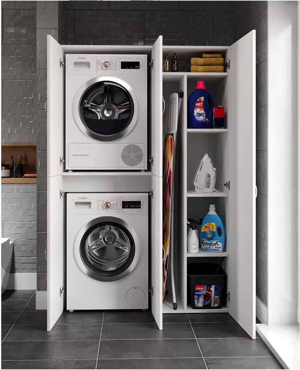 Wasmachine meubel om de droger boven de wasmache te plaatsen Wasmachine meubel om de droger boven de wasmache te plaatsen