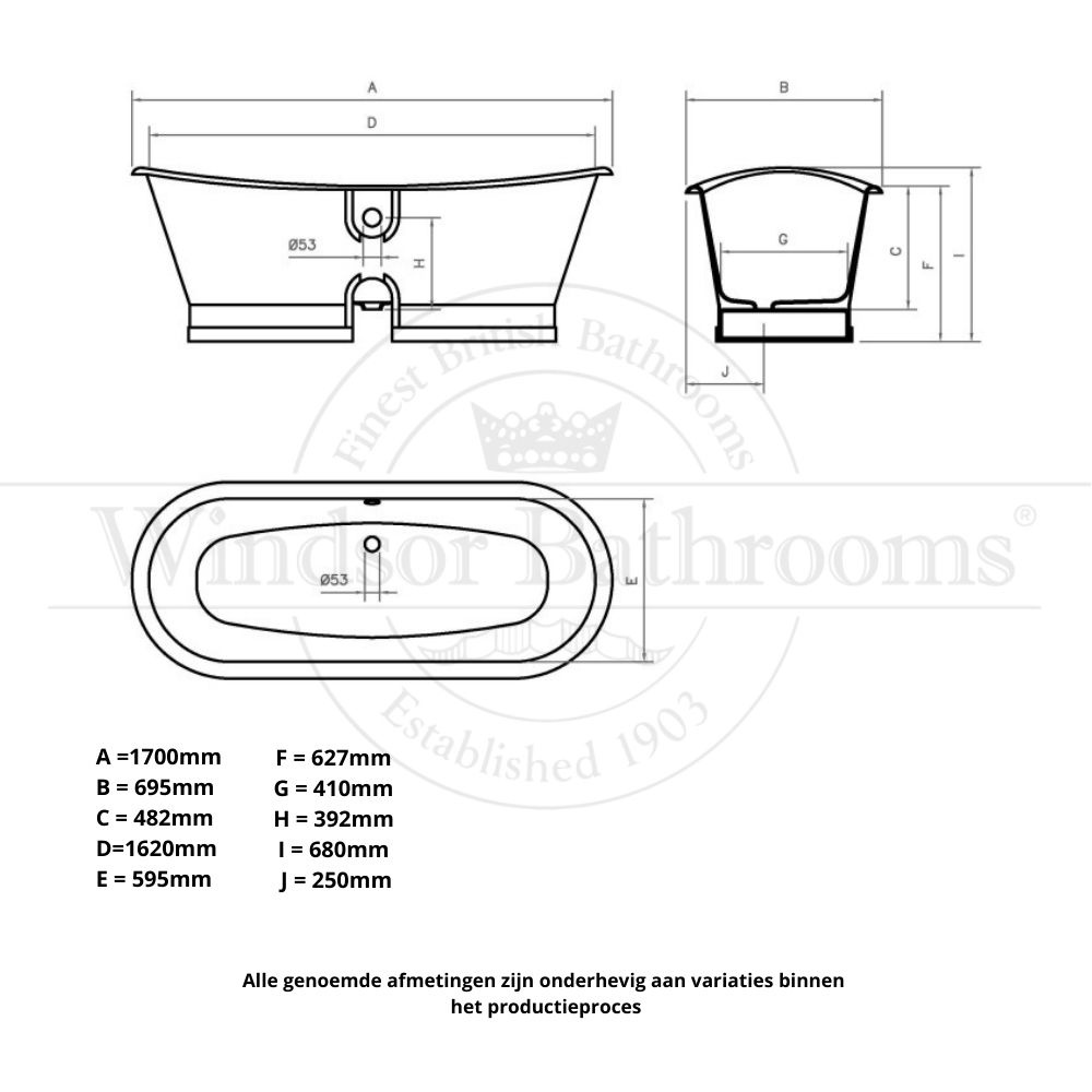 Klassiek gietijzeren dubbelwandig bad 170cm op sokkel model Madeira ...