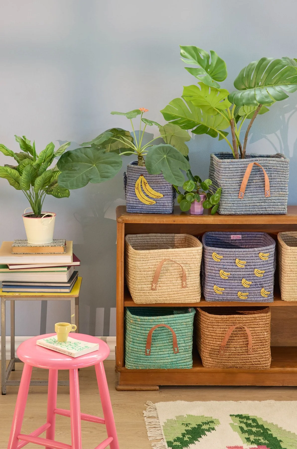 Square Raffia Basket - Blue - Couleur Locale Kids