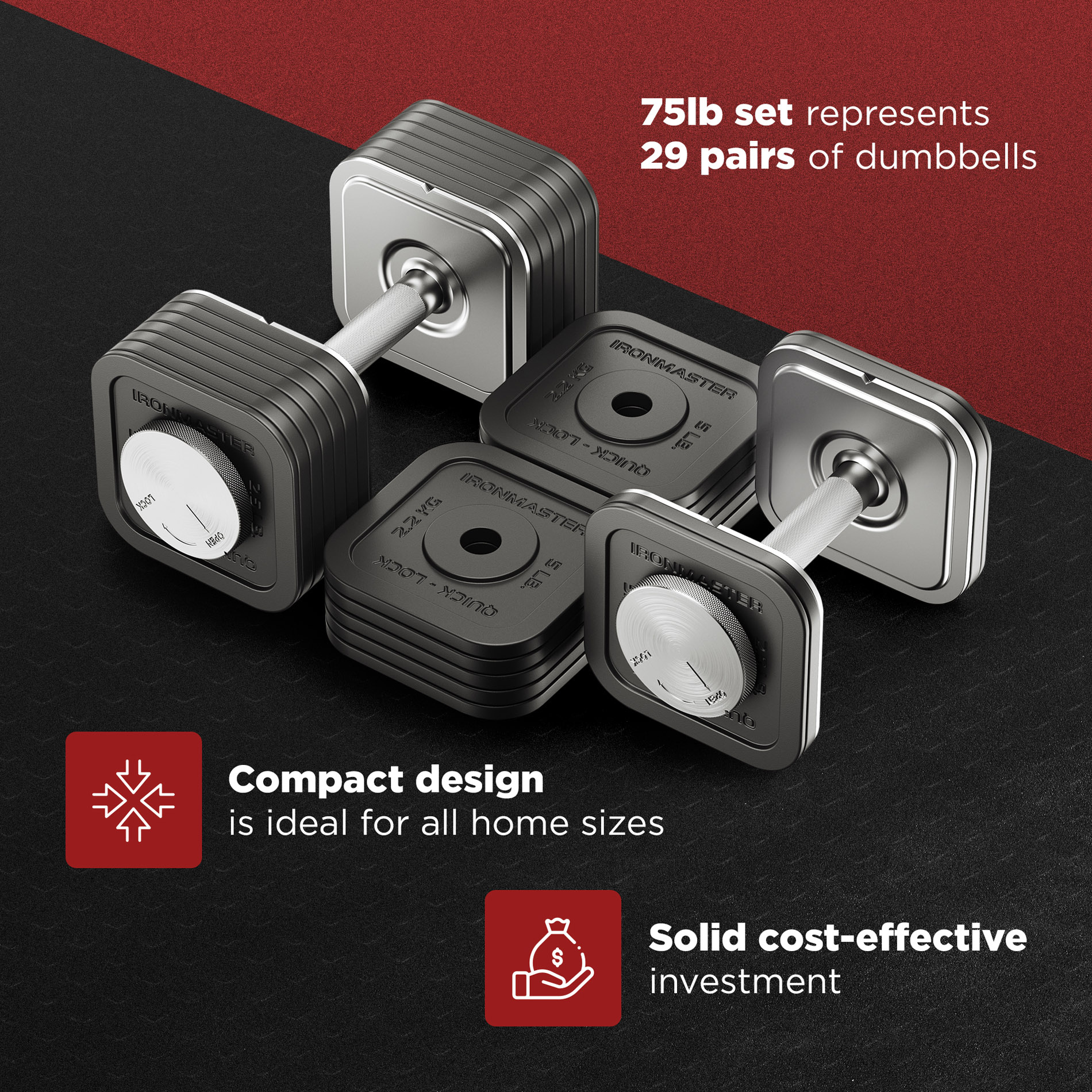 Ironmaster Quick-Lock Adjustable Dumbbell Set - 34 kg - Ironmaster