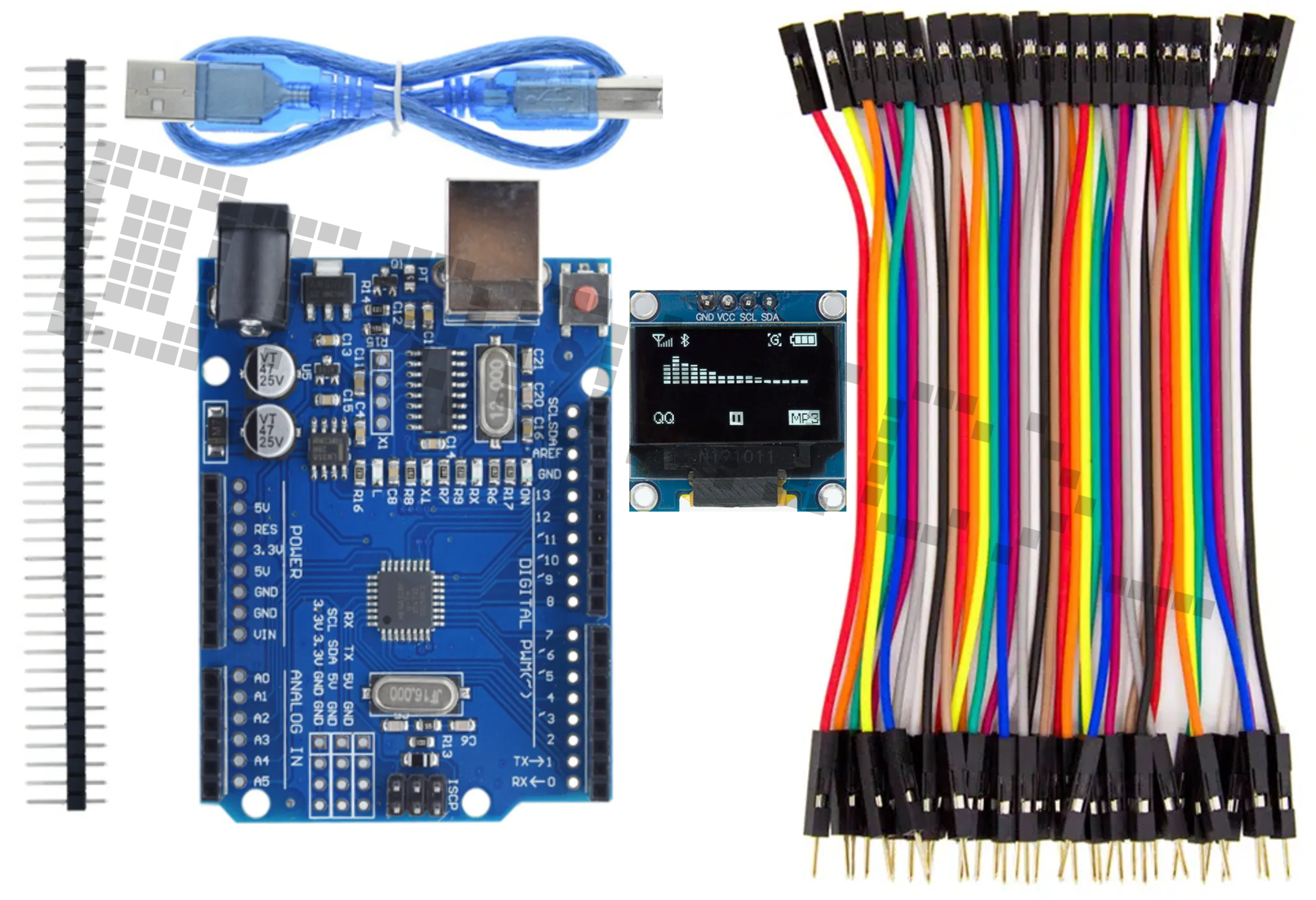 Arduino Uno R3 Starter Kit with 0.96 inch OLED Display & 40-Piece Dupont Cable Set - OTRONIC