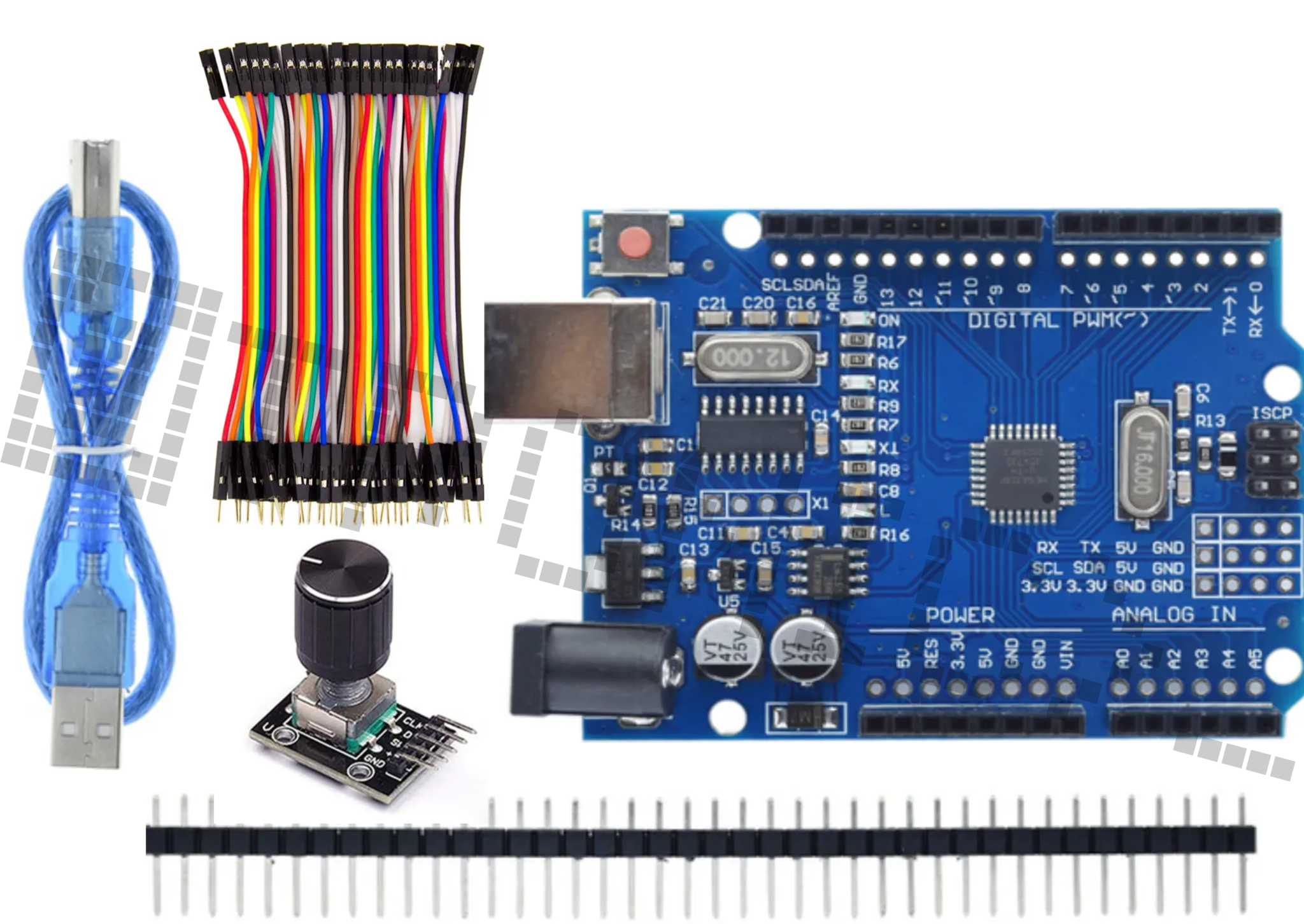 Arduino Uno R3 Starter Kit with Rotary Encoder & 40-Piece Dupont Cable ...