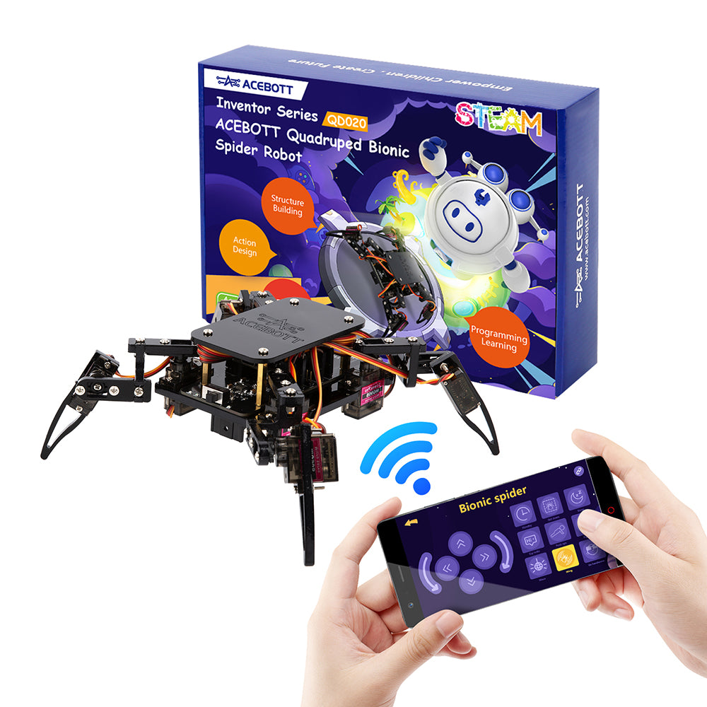 Acebott Quadruped Bionic Spider Robot Kit Esp8266 With Arduino Ide And Acecode Scratch Otronic