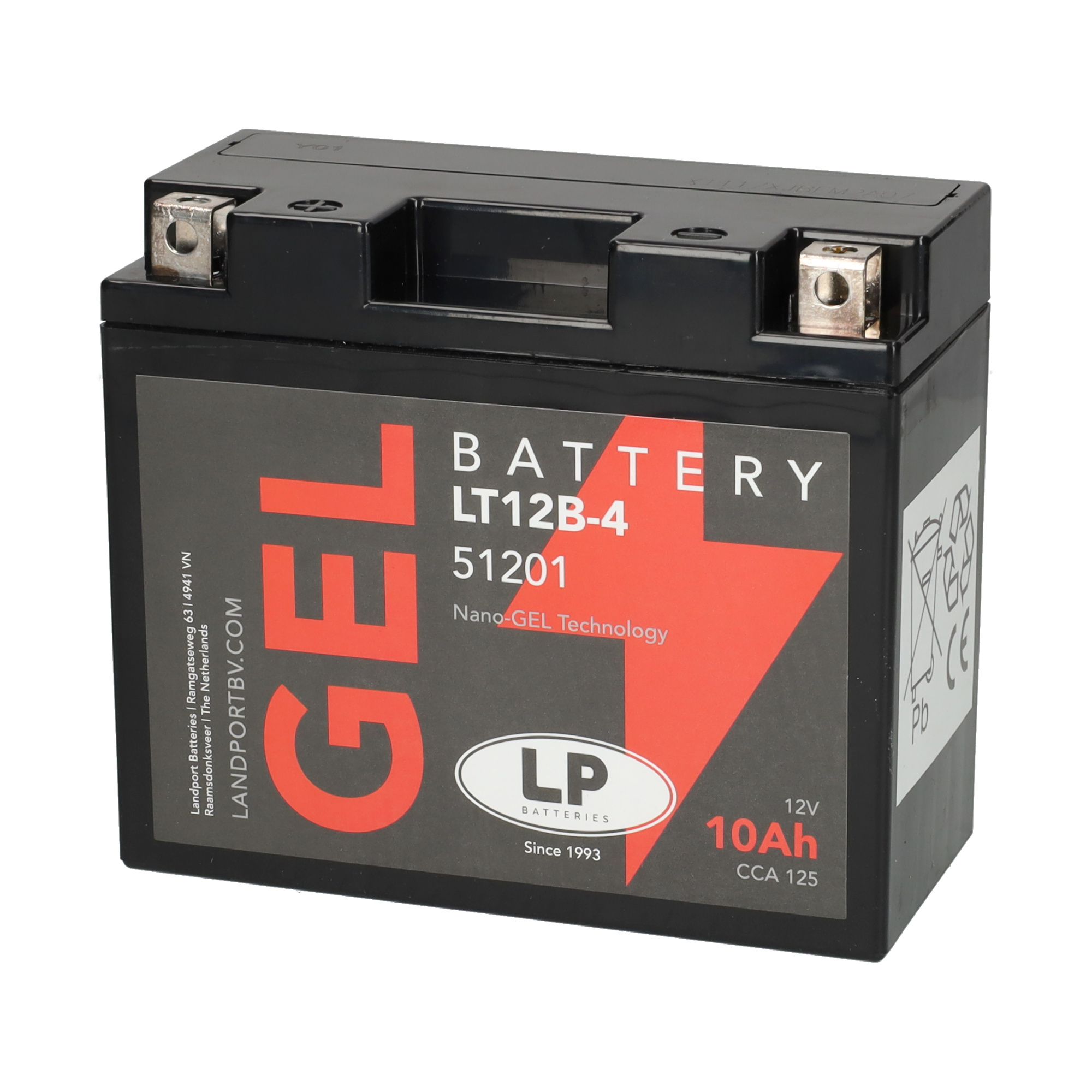 LT12B-4 motor GEL accu 12 volt 10,0 ah (51201 - GT12B-4) - Motoraccu.nl