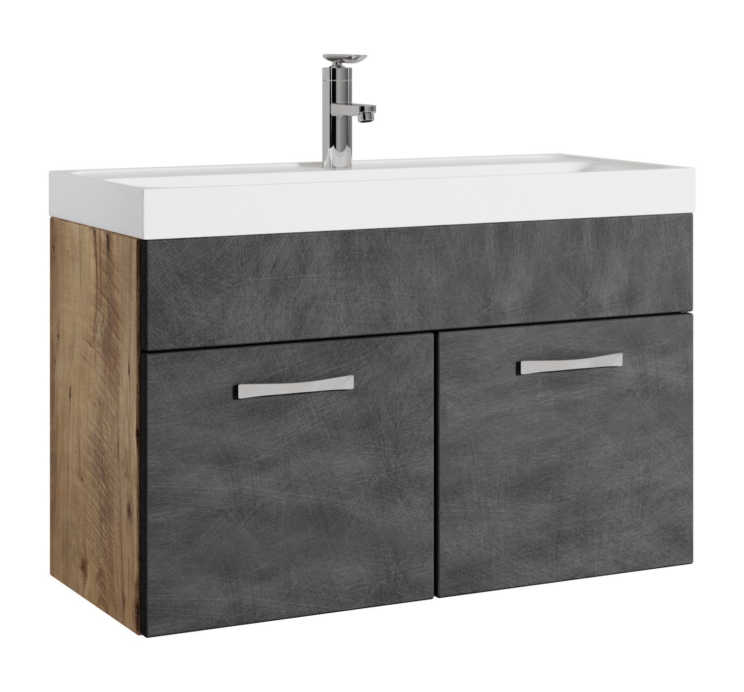 Badkamermeubel Paso 01 80cm - kastanje eiken met donker grijs - Badplaats