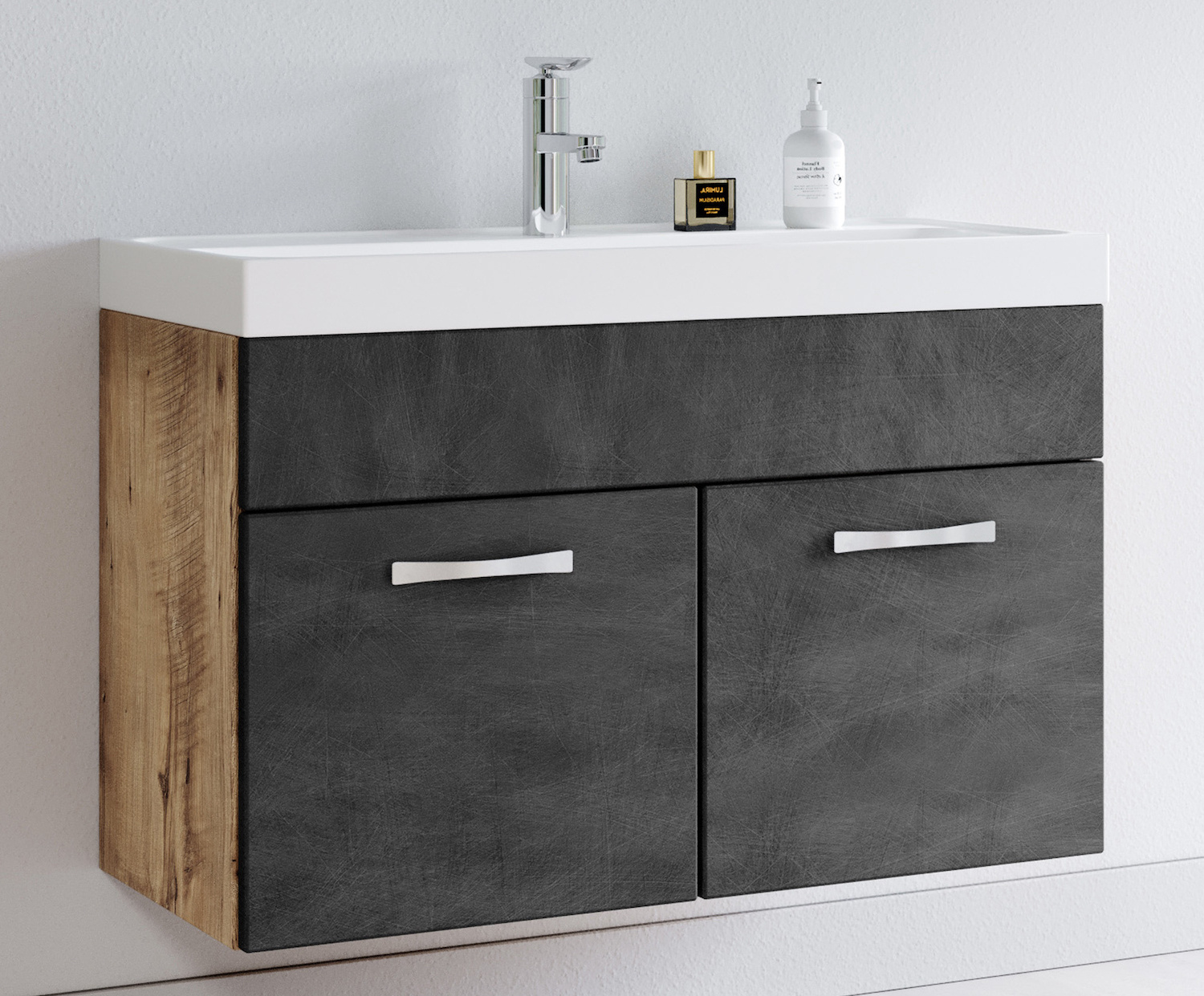 Badkamermeubel Paso 01 80cm - kastanje eiken met donker grijs - Badplaats