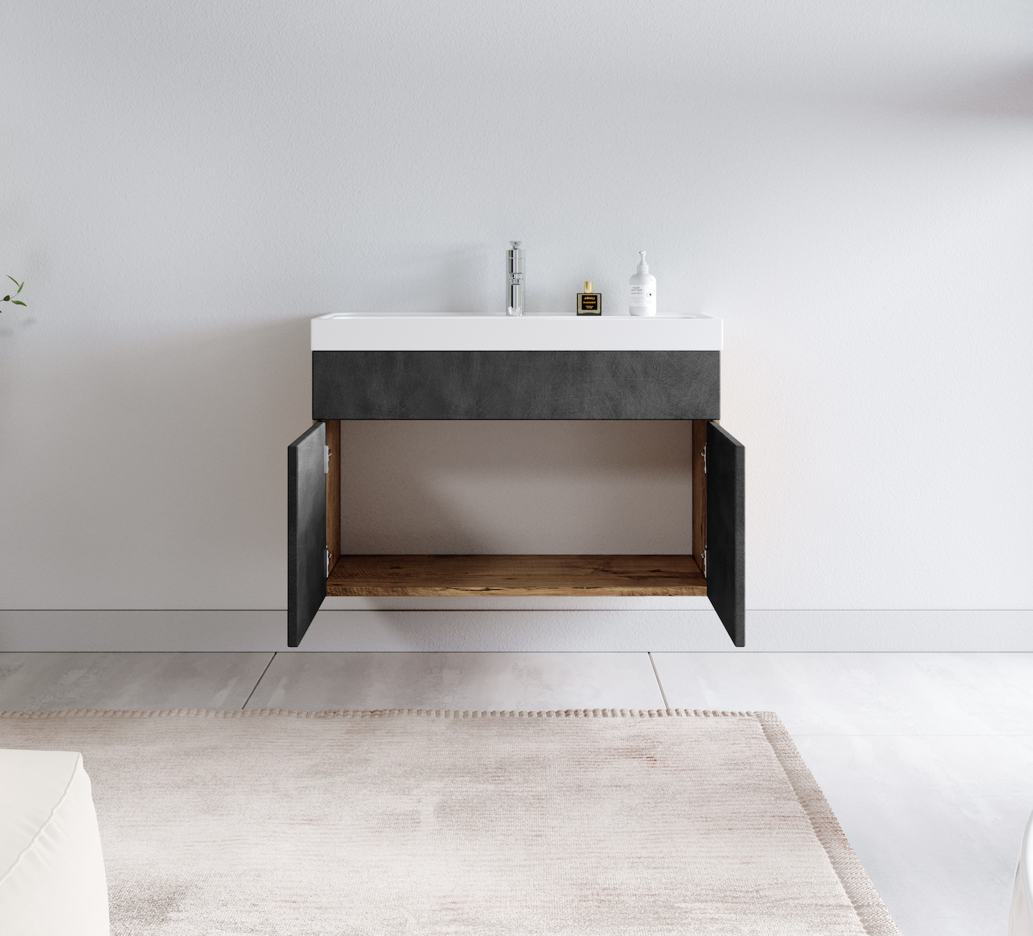 Badkamermeubel Paso 01 80cm - kastanje eiken met donker grijs - Badplaats