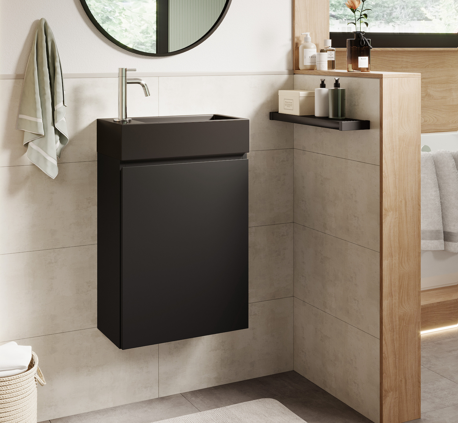 Toiletmeubel Angela 40cm - mat zwart met zwarte wastafel - Badplaats