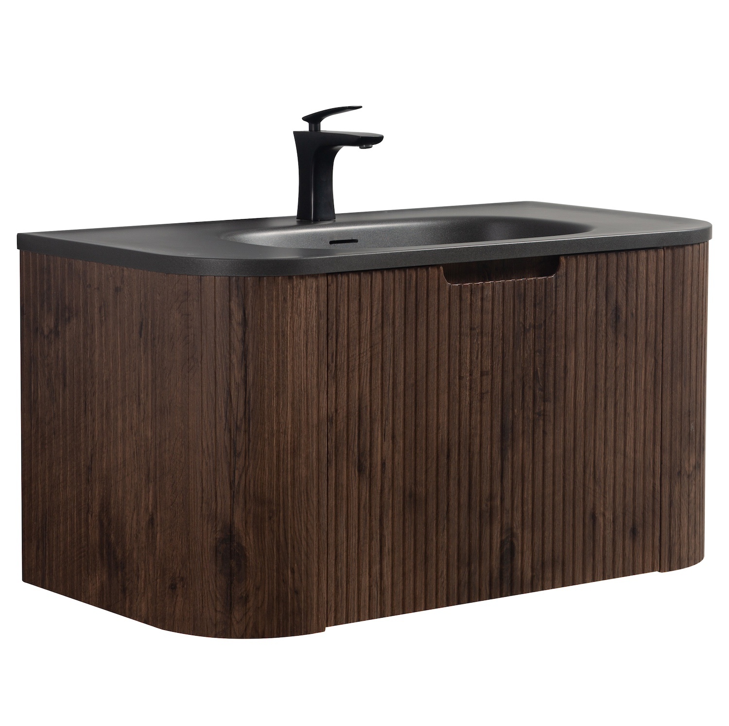 Badkamermeubel Murcia 90cm - walnoot bruin - met zwarte wastafel ...