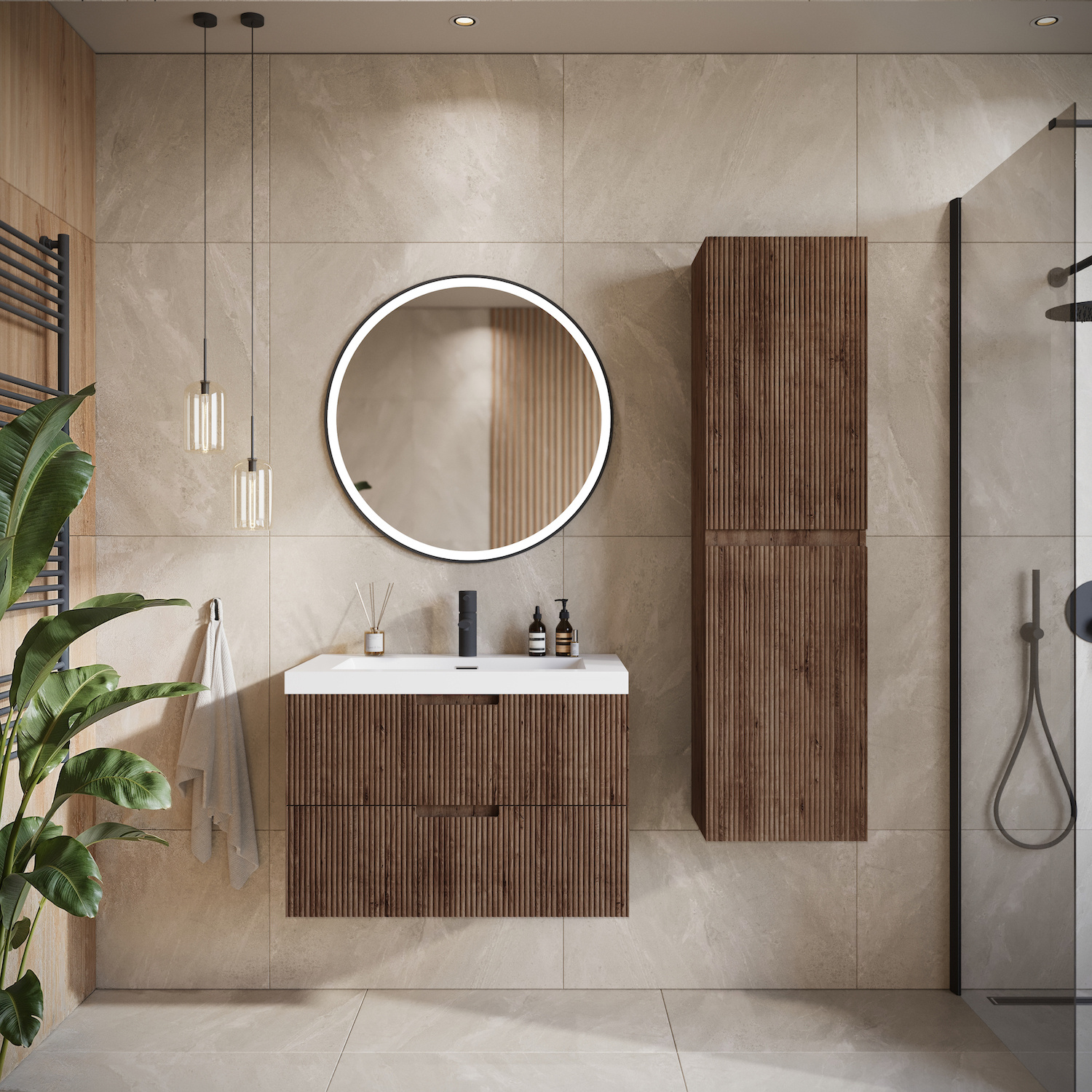 Badkamermeubel Thermis 80cm - walnoot bruin - Badplaats