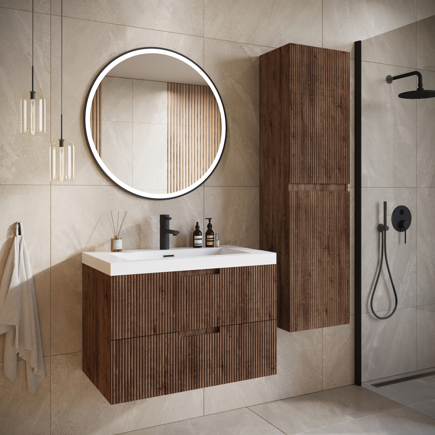 Badkamermeubel Thermis 80cm - walnoot bruin - Badplaats