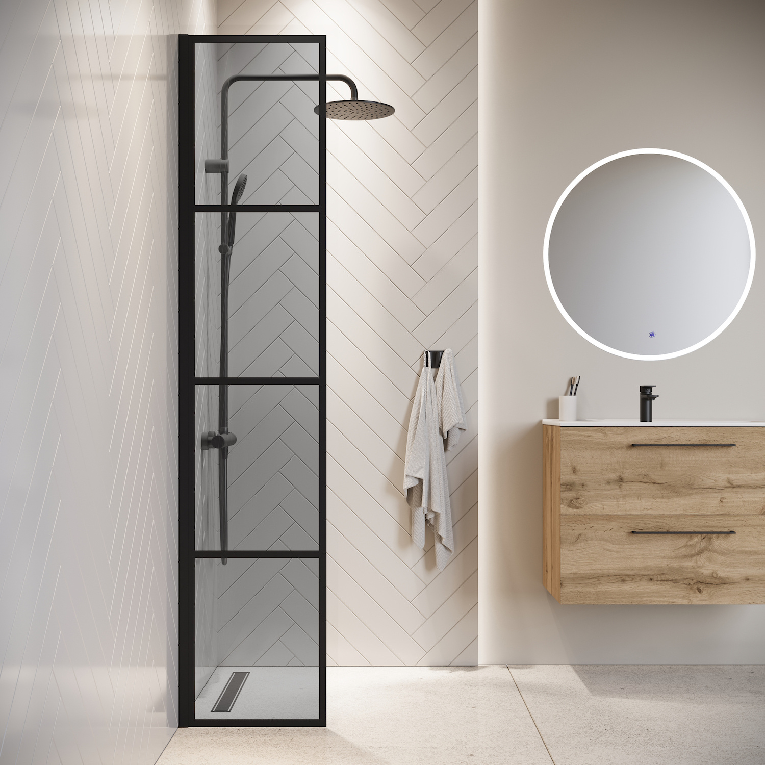 Douchewand Essos 40 x 200 cm - zwart - rookglas - inloopdouche 8mm ...