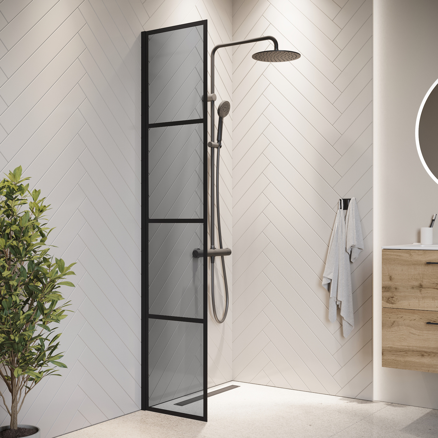 Douchewand Essos 40 x 200 cm - zwart - rookglas met nano coating ...