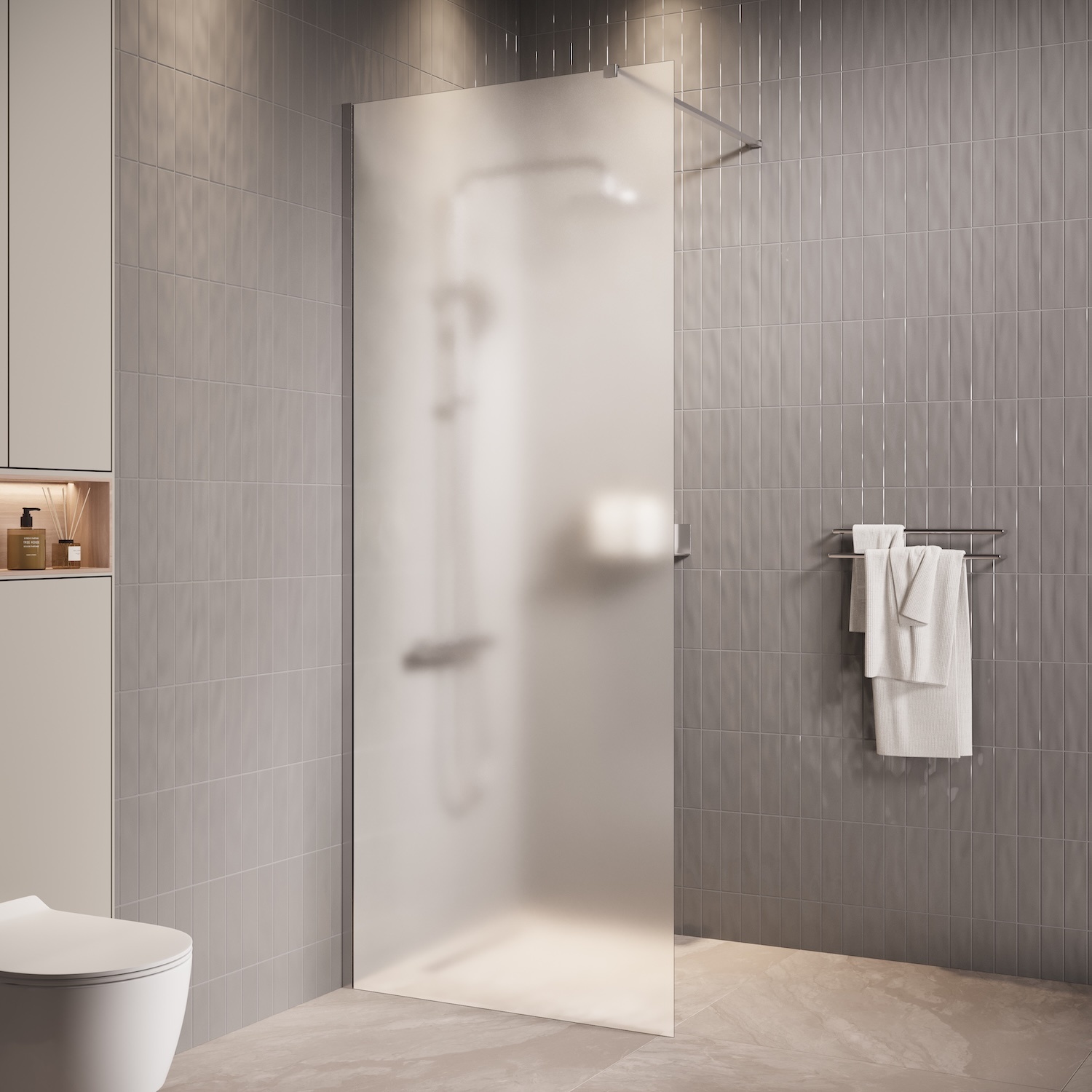 Douchewand Florida 50 x 200 cm - chroom - melkglas - Badplaats