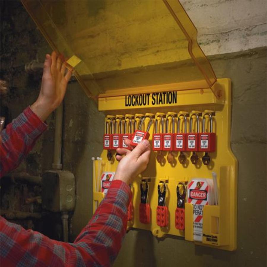 Aster Lock 10-Pack Lockout Station With Cover, Includes 10 Steel