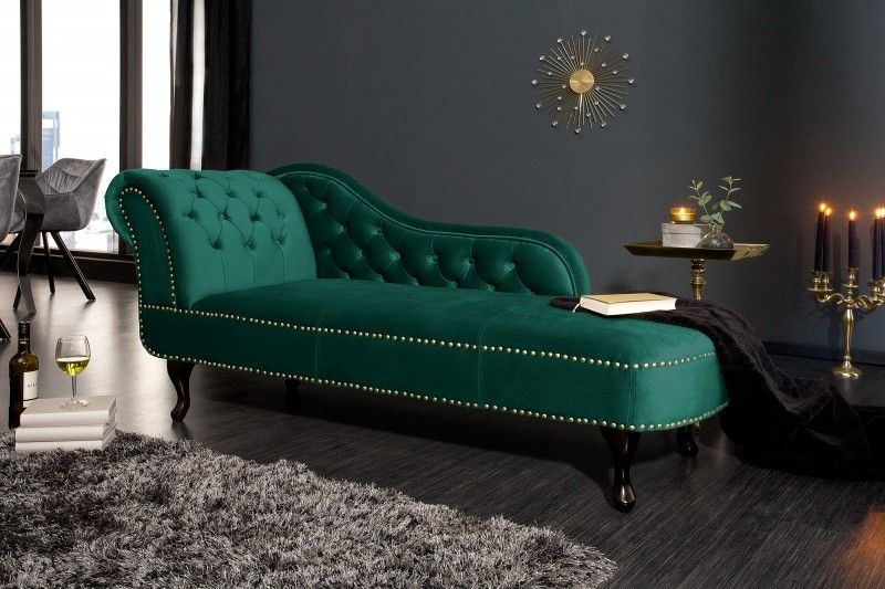 Design chaise longue CHESTERFIELD 170 cm smaragdgroen fluwelen ...