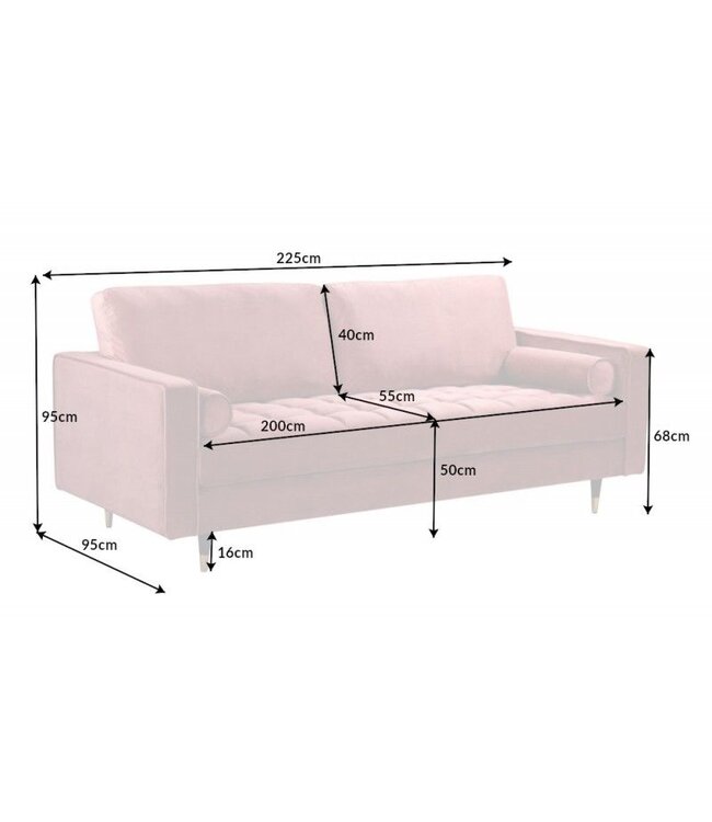 Design 3-zits loungebank COSY VELVET 220cm oudroze fluwelen veerkern ...