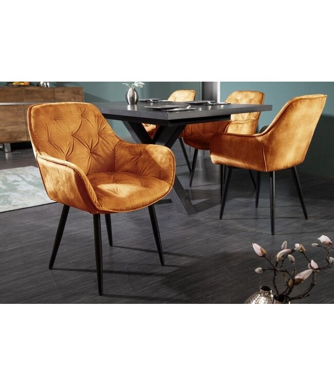 Invicta Interior Design stoel MILANO mosterdgeel fluweel met ...