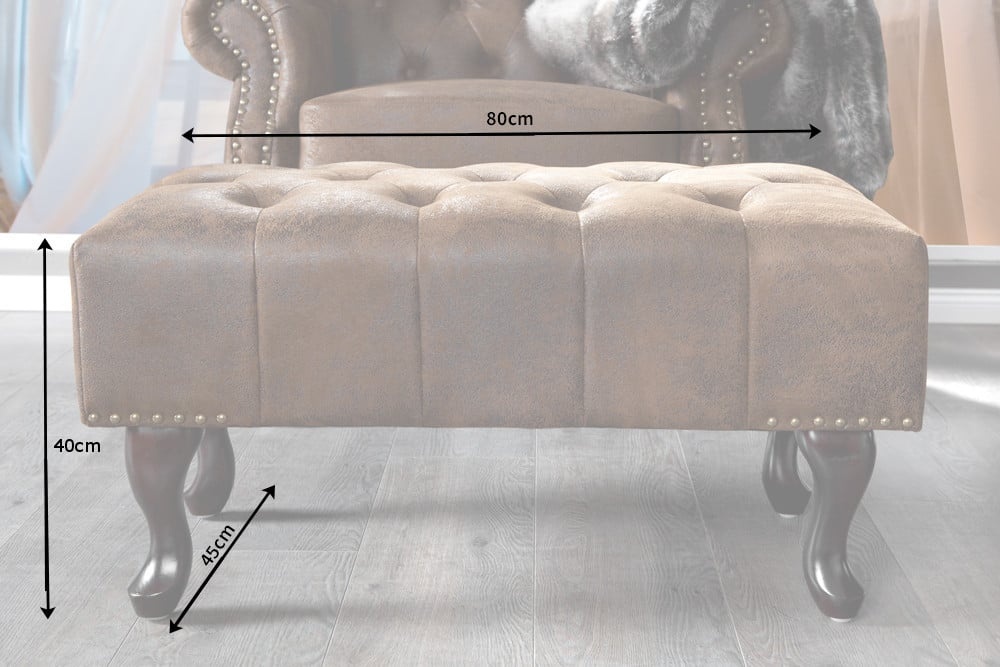 Voetenbank Chesterfield bruin met antieke uitstraling / 19449 - Meubello®