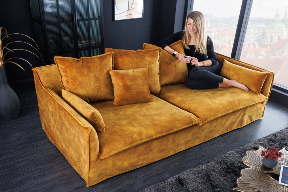 Sofa Heaven 3-zits 210cm mosterdgeel fluweel/ 40831 - Meubello®