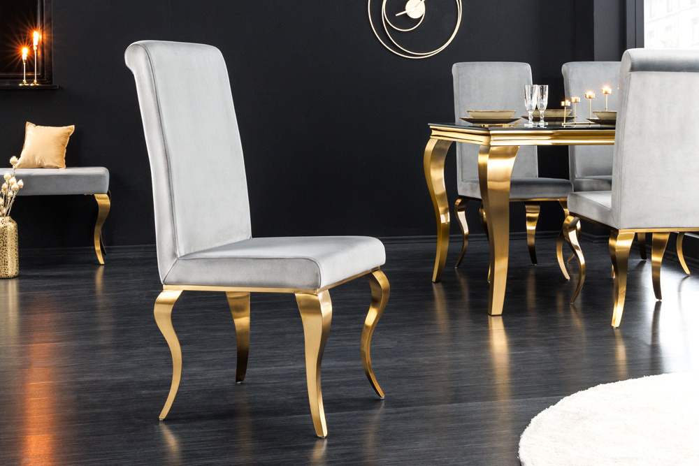 Design stoel MODERN BAROQUE grijs fluweel gouden stoelpoten - 43384 ...