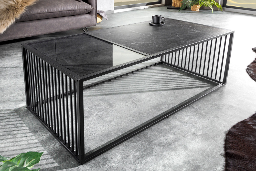 Design salontafel ARCHITECTURE 100cm zwart marmer rookglas metaal ...