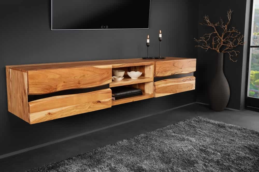 Hangend tv-meubel AMAZONAS 160cm natuurlijk acacia massief hout ...