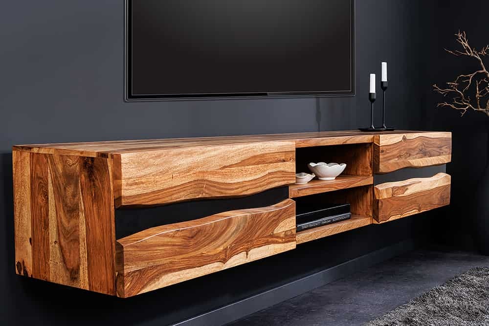 Hangend tv-meubel AMAZONAS 160cm bruin Sheesham massief hout boomrand ...