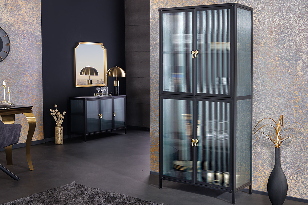 Invicta Interior Moderne vitrine AMSTERDAM 180cm zwart goud geribbeld ...