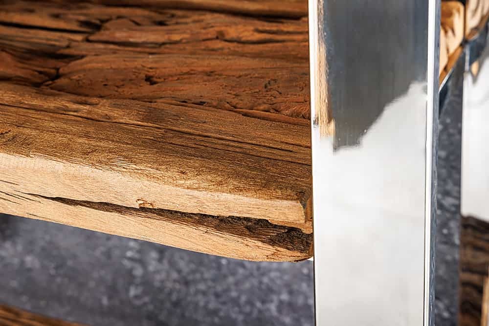 Massief houten plank BARRACUDA 185cm bruin teak zilver roestvrij staal ...