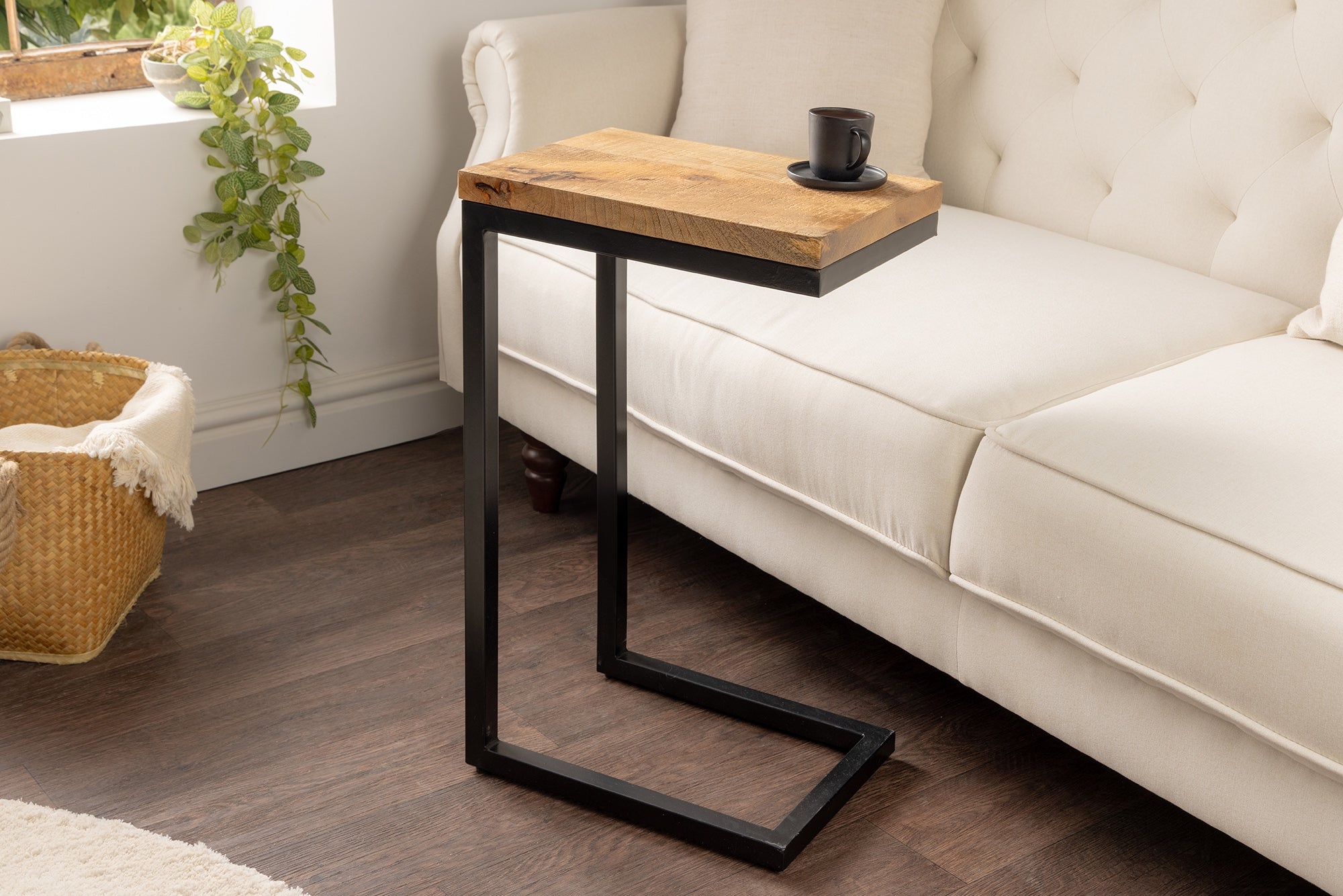 Side table GASTON 65cm mango hout zwart metaal - 44740 - Meubello®
