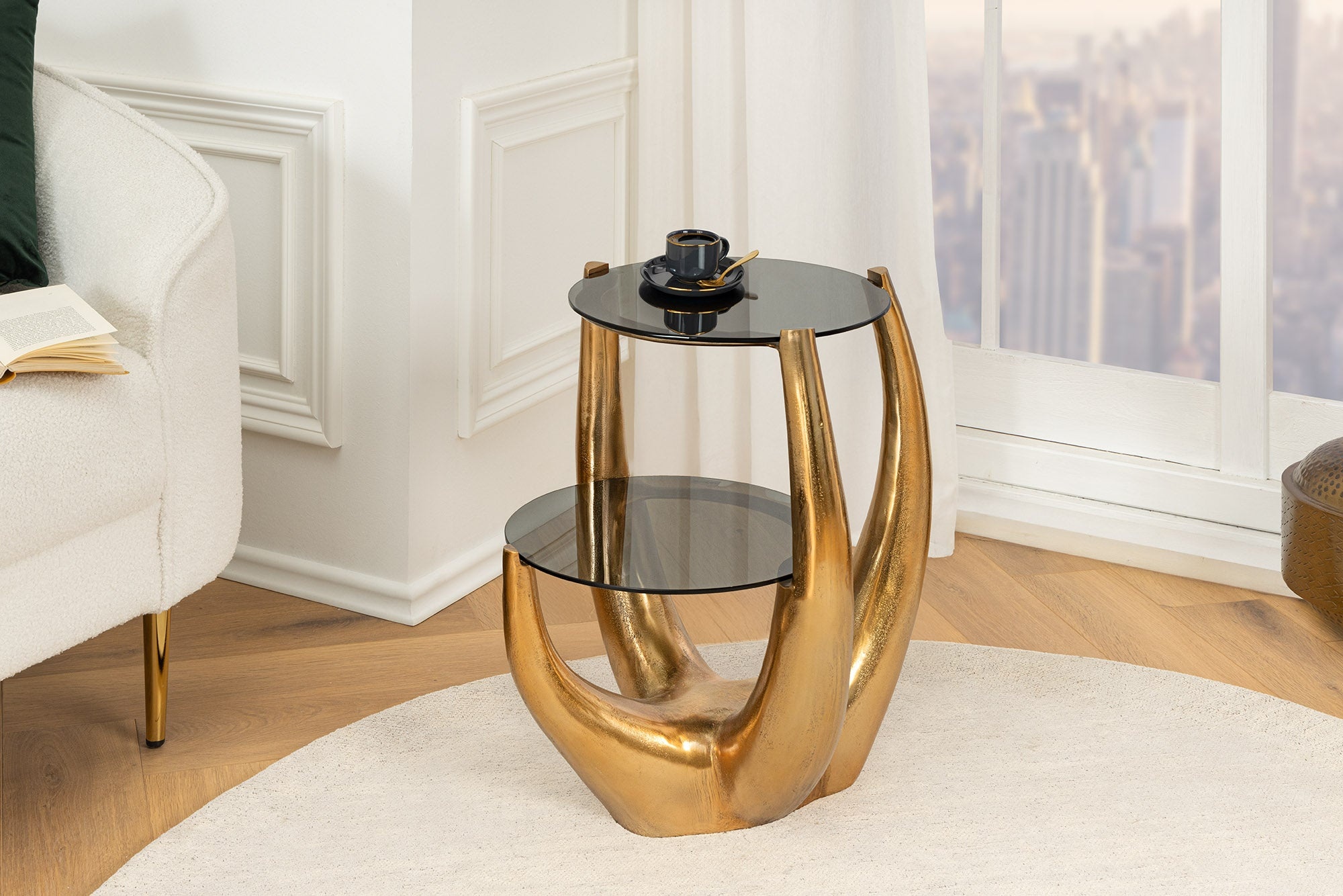 Side table LEVELS 50cm frame goud tempered glass top zwart - 44858 ...