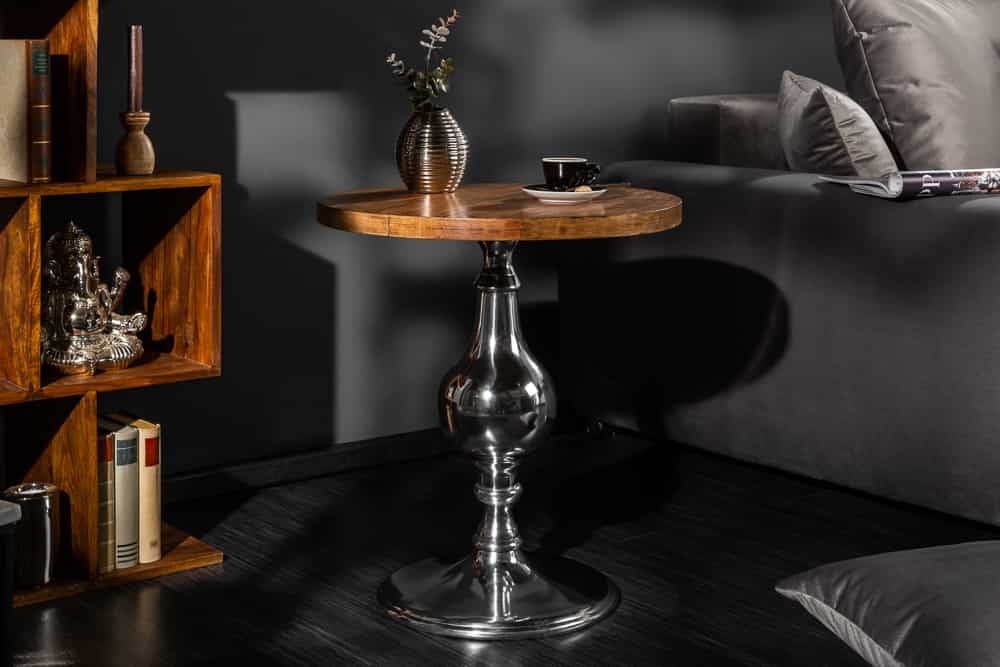Design bijzettafel EXTRAVAGANCIA 50cm massief mangohout ronde metalen ...
