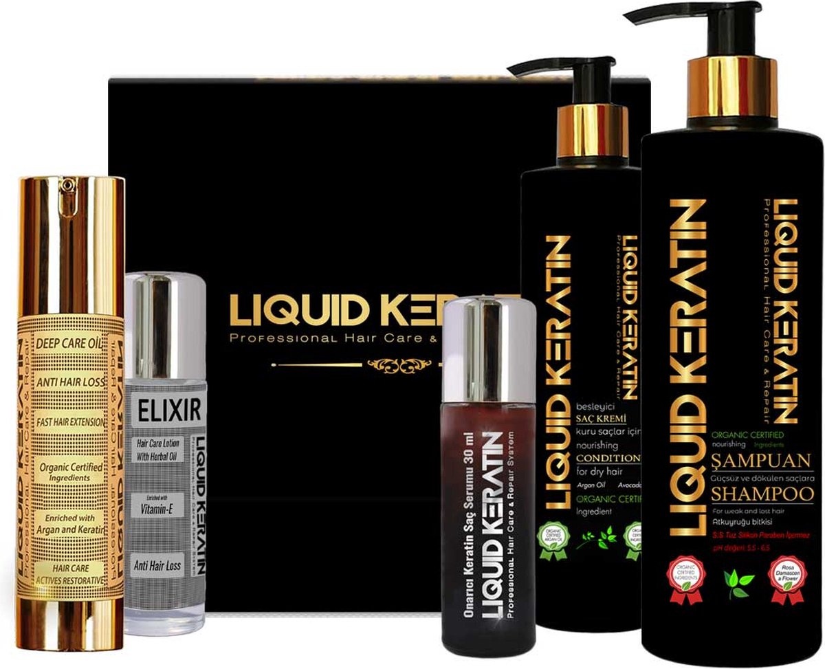 Liquid Keratin Organic Anti-Hair Loss Set – 5-Piece Hair Care Kit ...