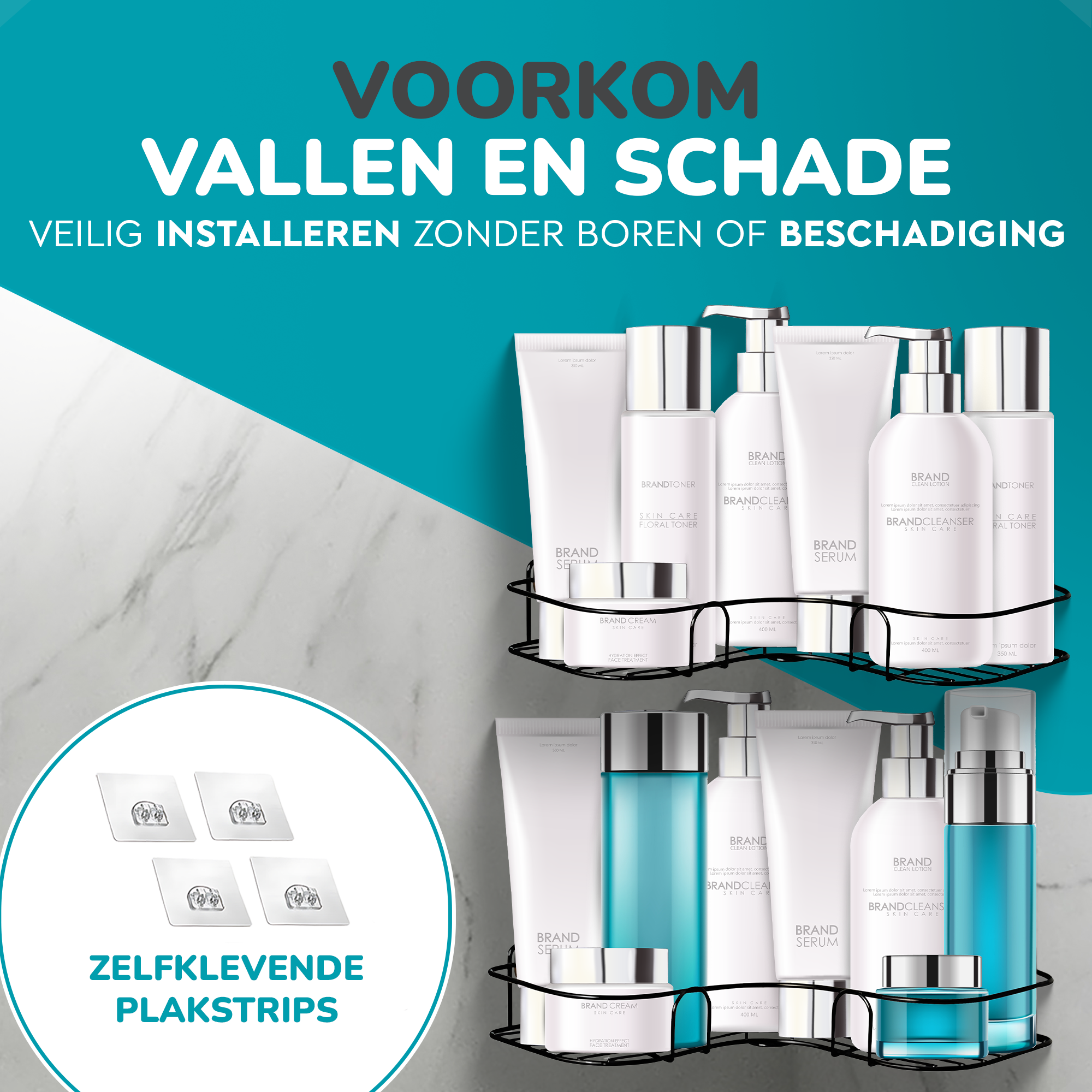 HGMD Doucherek Hoekmodel - Zwart - Tot 8 kg - Bevestigen zonder Boren ...