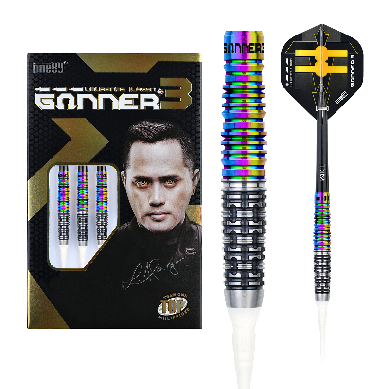 ONE80 Gunner 3 Lourence Ilagan Black Chameleon 90% Soft Tip Darts ...