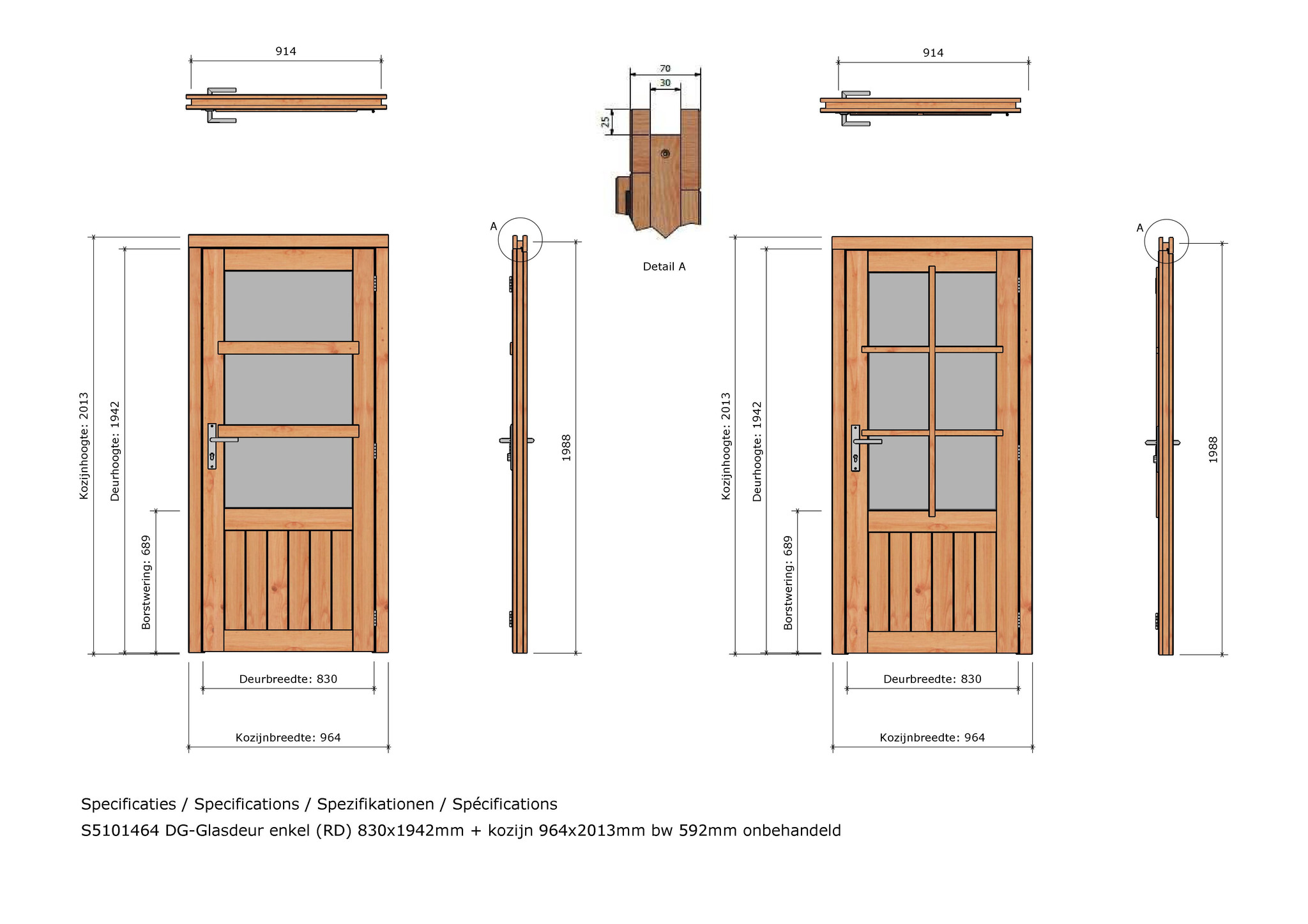 Douglas glasdeur | Enkel | Onbehandeld