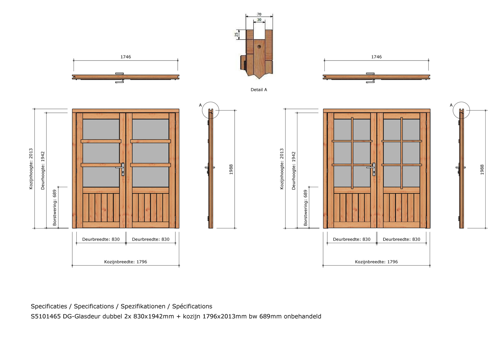 Douglas glasdeur | Dubbel | Onbehandeld