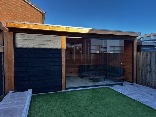 Douglas overkapping | Glazen schuifwand | Maatwerk | EPDM dak ...